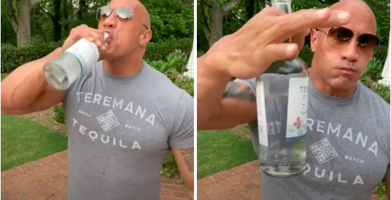 'The Rock' appears to down 'half a bottle' of Tequila without flinching