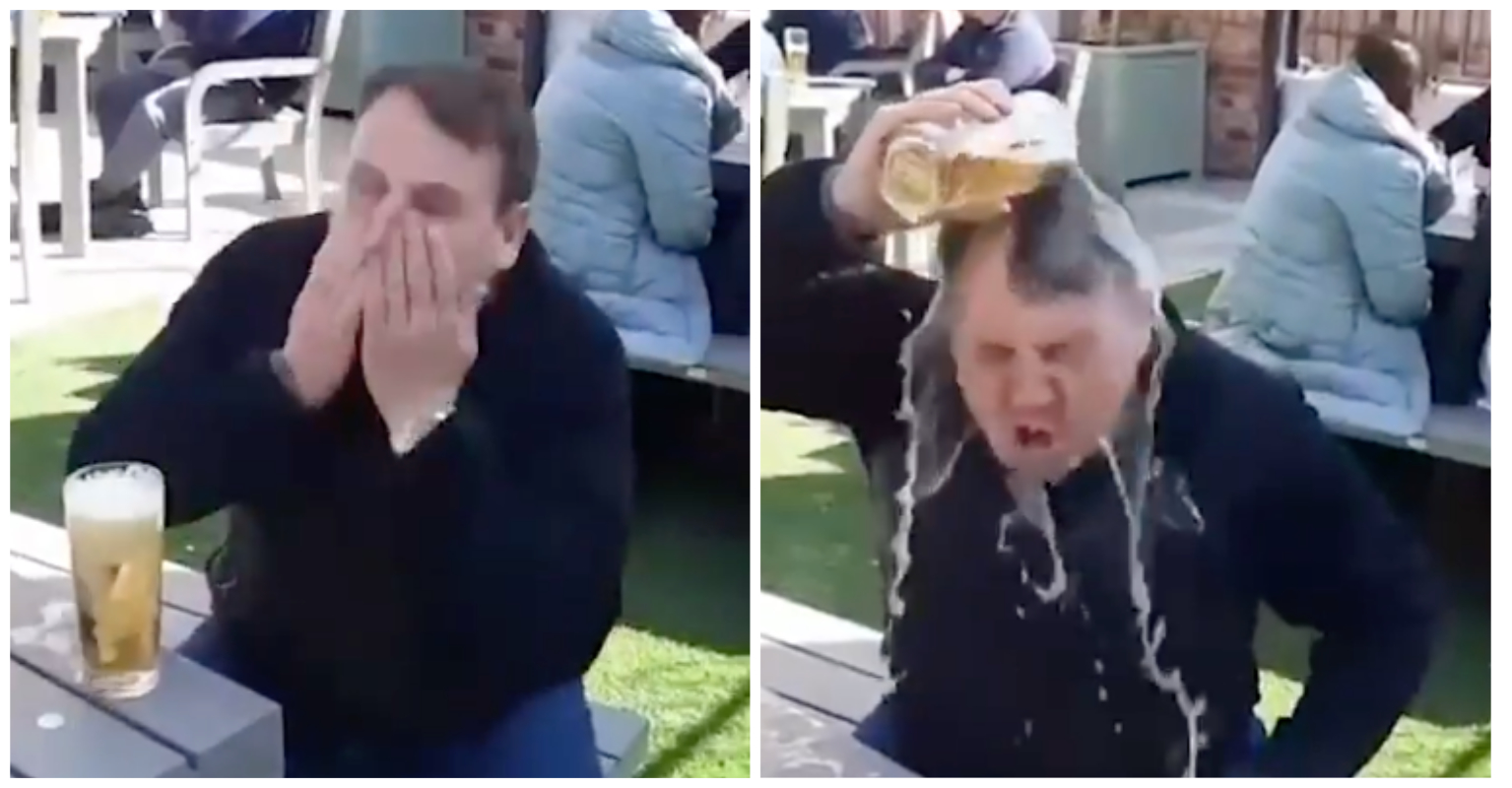 Man spotted pouring beer over his head as pubs reopen
