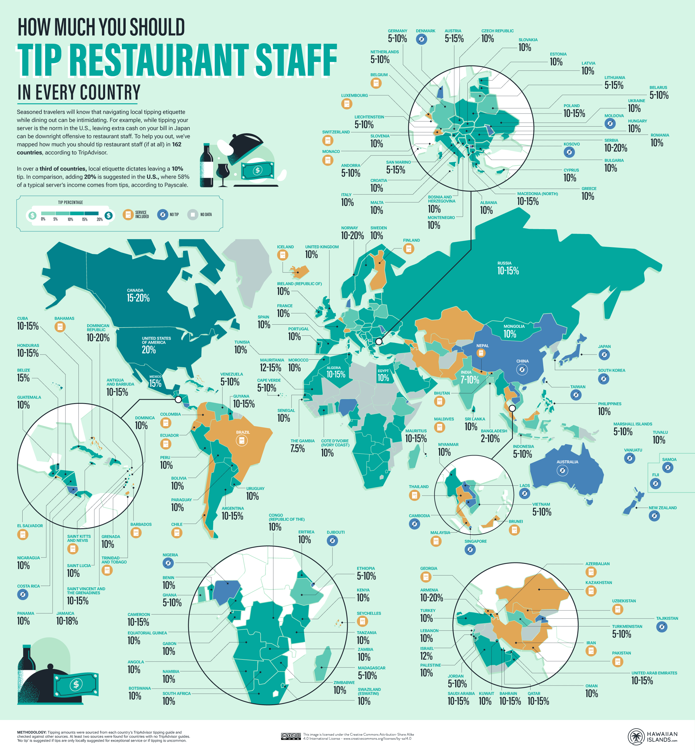This world map shows you how much to tip in every country
